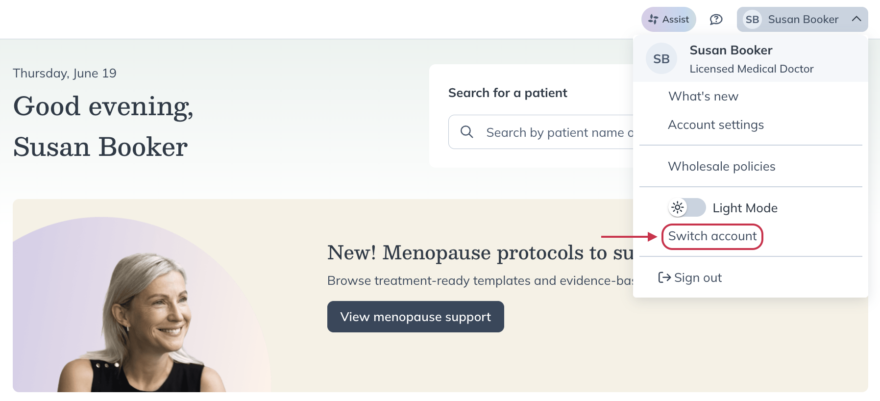 Switching between your linked accounts