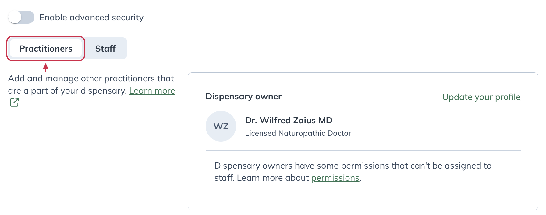 Adding practitioners and staff members