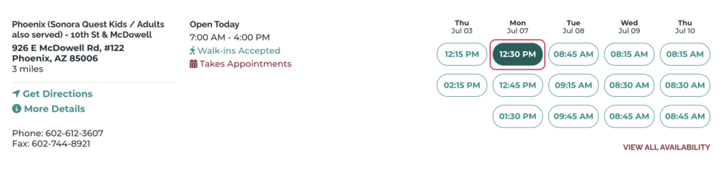 Scheduling a Quest blood draw in Arizona