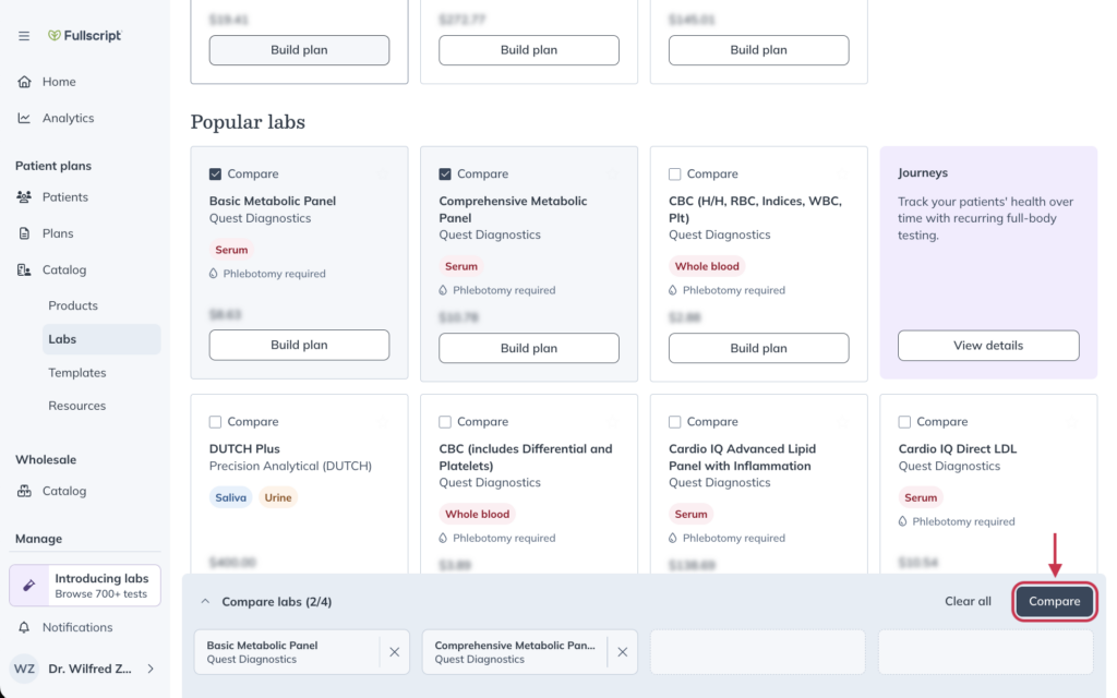 Comparing lab tests - Fullscript Support Center
