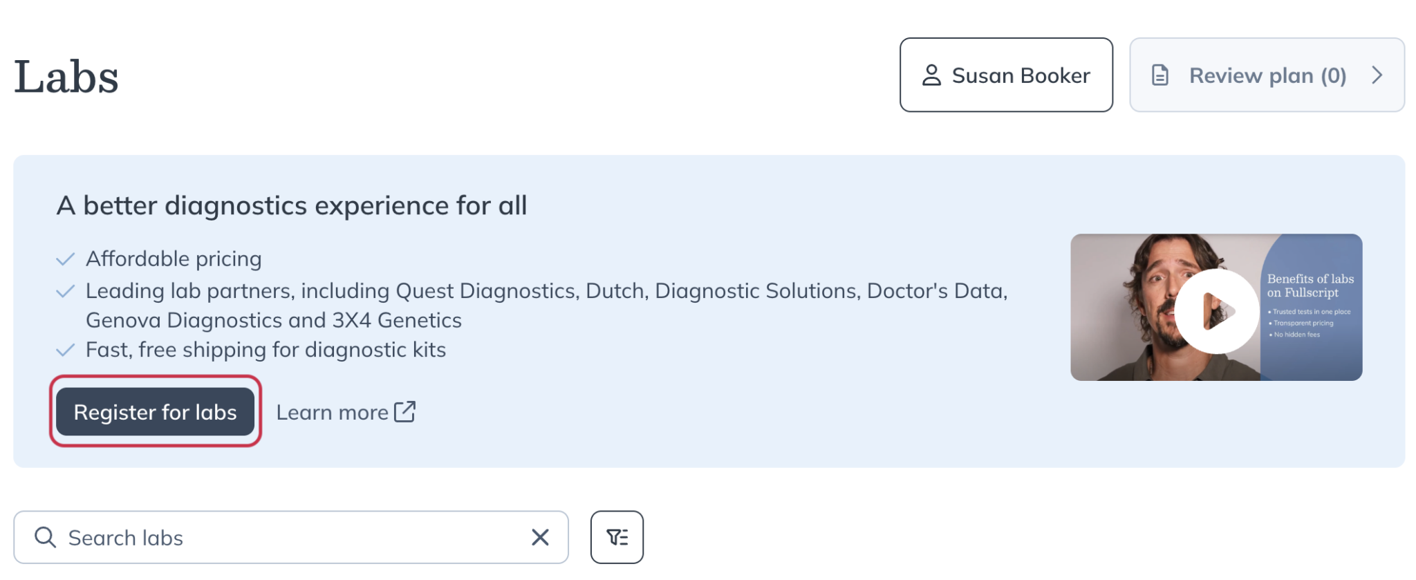 Registering for Labs on Fullscript - Fullscript Support Center