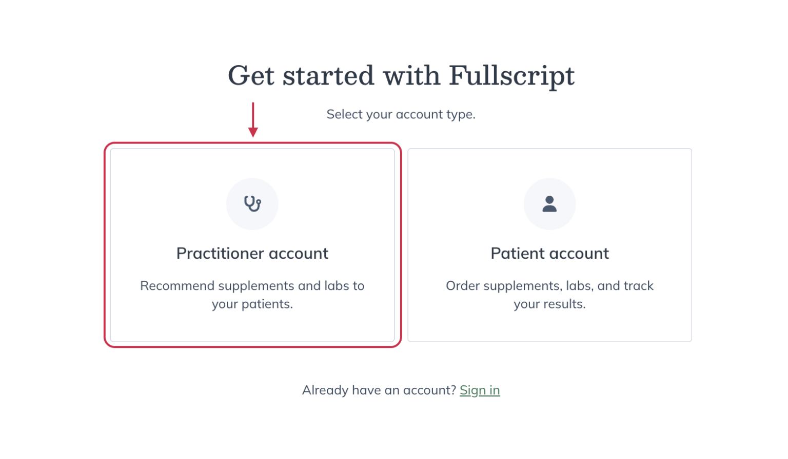 Signing up for a Fullscript provider account