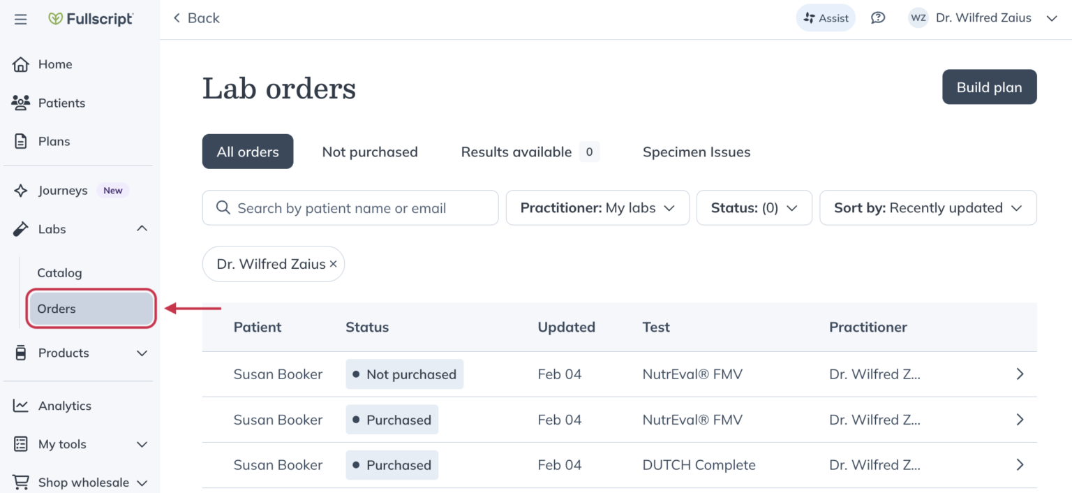 Lab orders dashboard - Fullscript Support Center